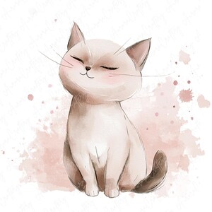 13 Watercolor Cute Cat Clipart, Whimsical Cat, Cute Kitten Clipart for ...