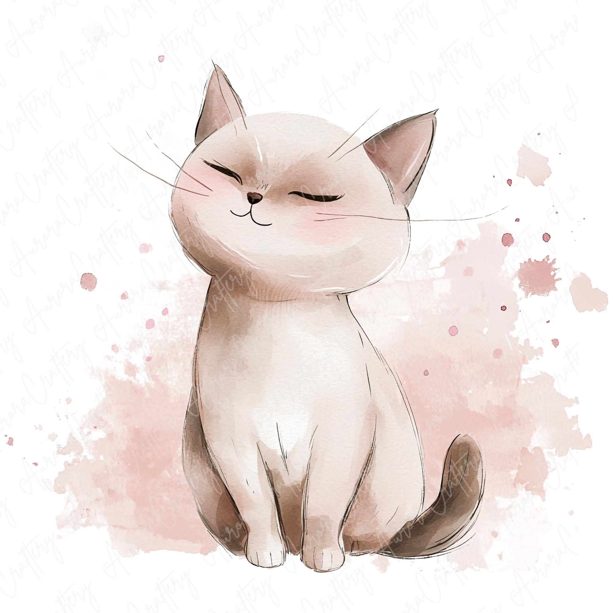 13 Watercolor Cute Cat Clipart, Whimsical Cat, Cute Kitten Clipart for ...