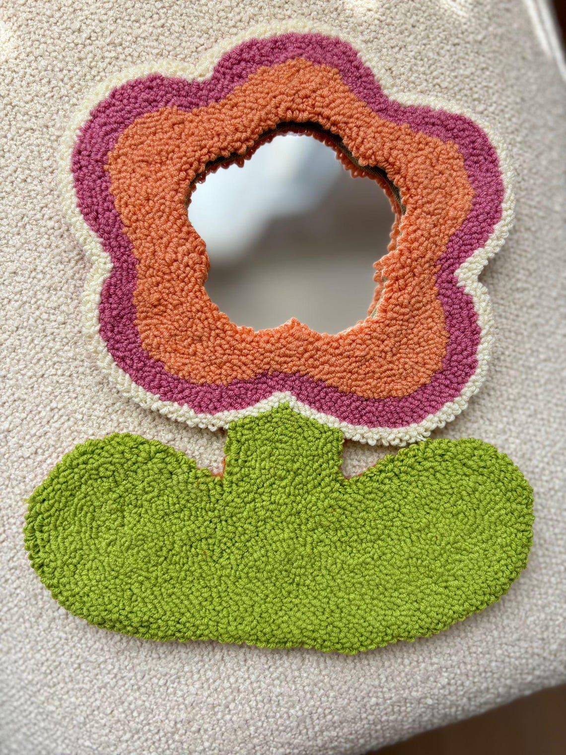 Punch Needle Mirror, Punch Needle Modern Flower Mirror, Tufted Flower ...