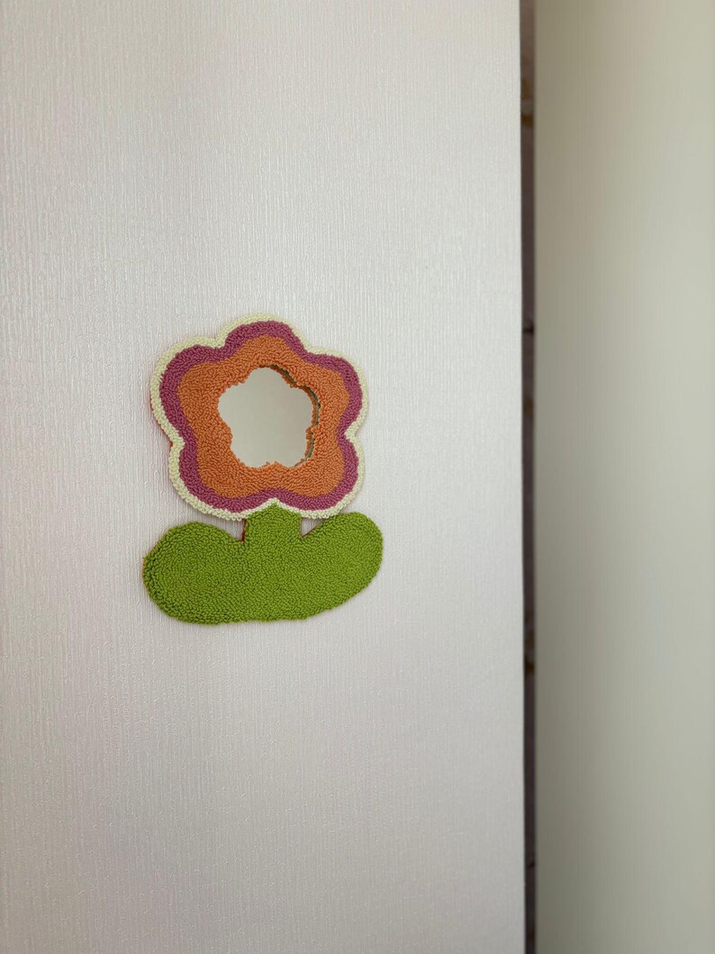 Punch Needle Mirror, Punch Needle Modern Flower Mirror, Tufted Flower ...