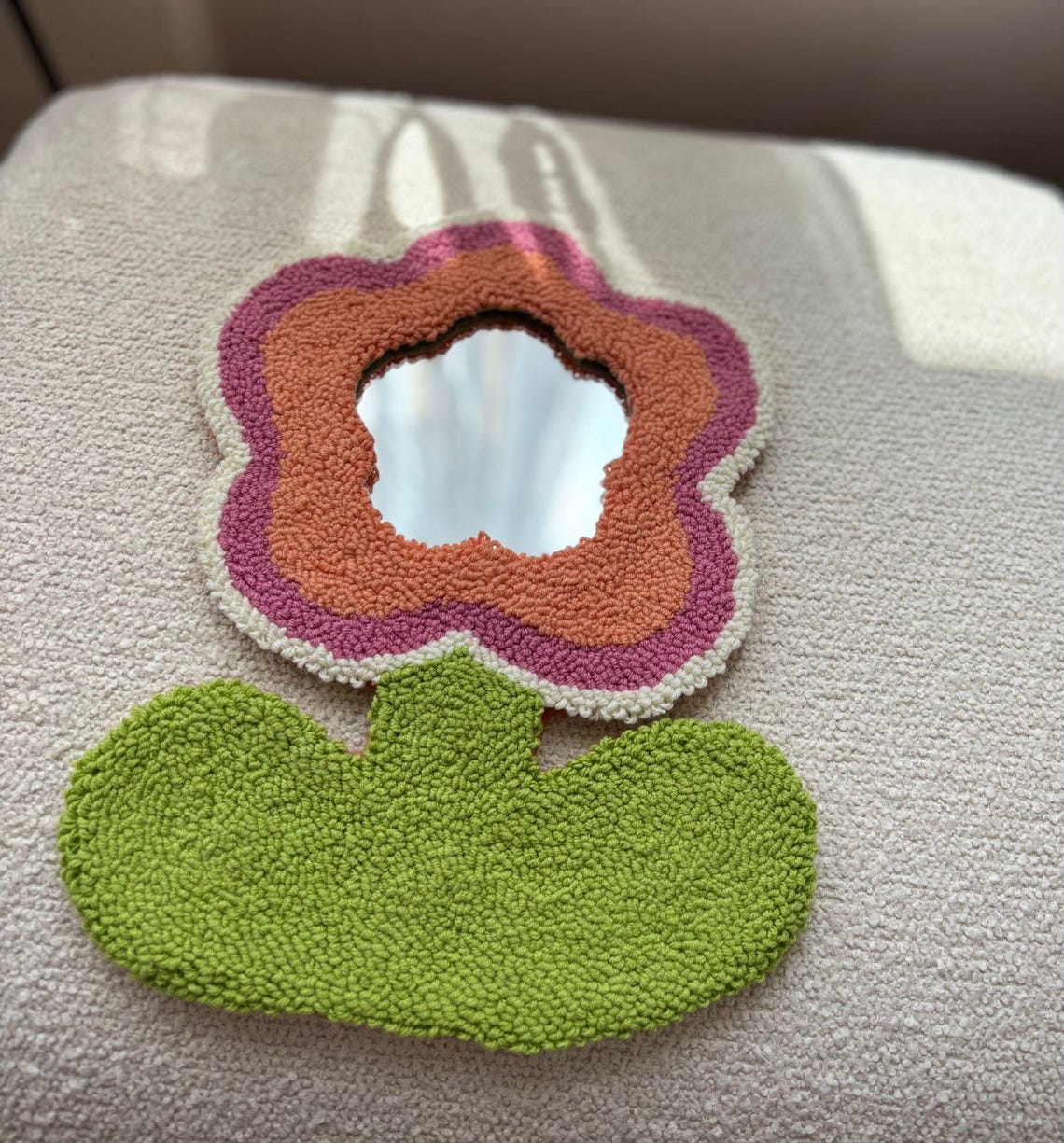 Punch Needle Mirror, Punch Needle Modern Flower Mirror, Tufted Flower ...