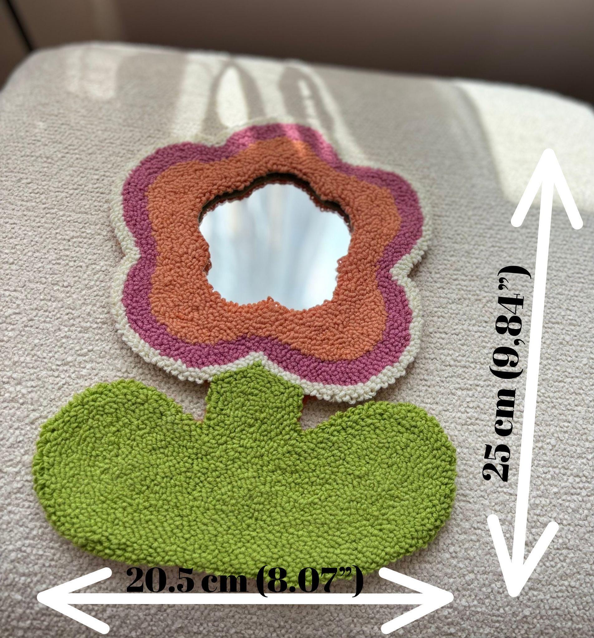 Punch Needle Mirror, Punch Needle Modern Flower Mirror, Tufted Flower Wall Decor, Flower Mirror ...