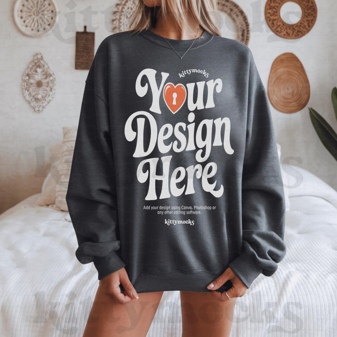 Gildan 18000 Dark Heather Sweatshirt Mockup | Gildan Dark Heather ...