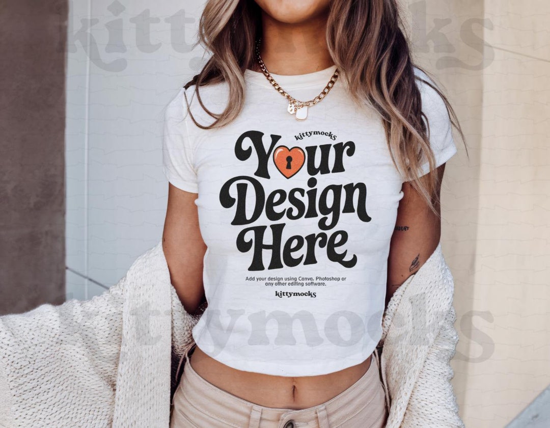 Gildan 5000B White Baby Tee Mockup Y2K Baby Tee Mockup Trendy 90s Baby ...