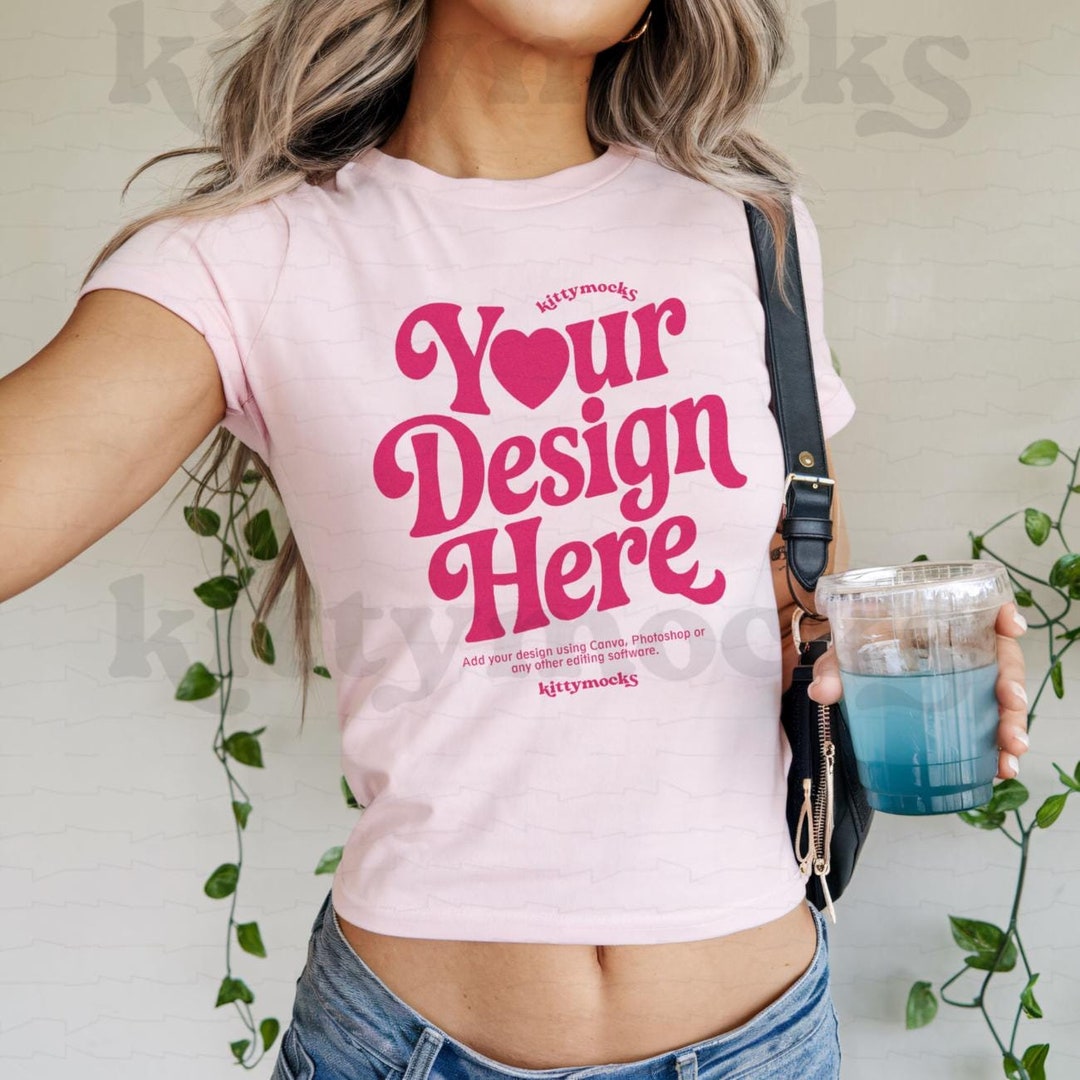 Gildan 5000B Light Pink Baby Tee Mockup Y2K Baby Tee Mockup Trendy 90s ...