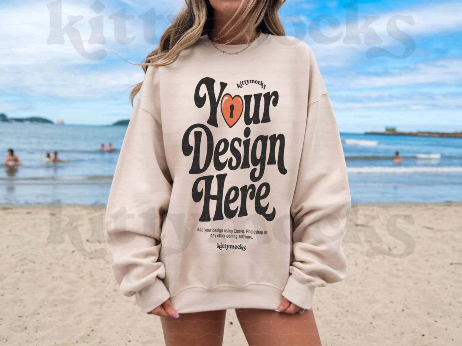 Gildan Sand 18000 Mockup | Beach Mockup Gildan 18000 Sand | 18000 Sand ...