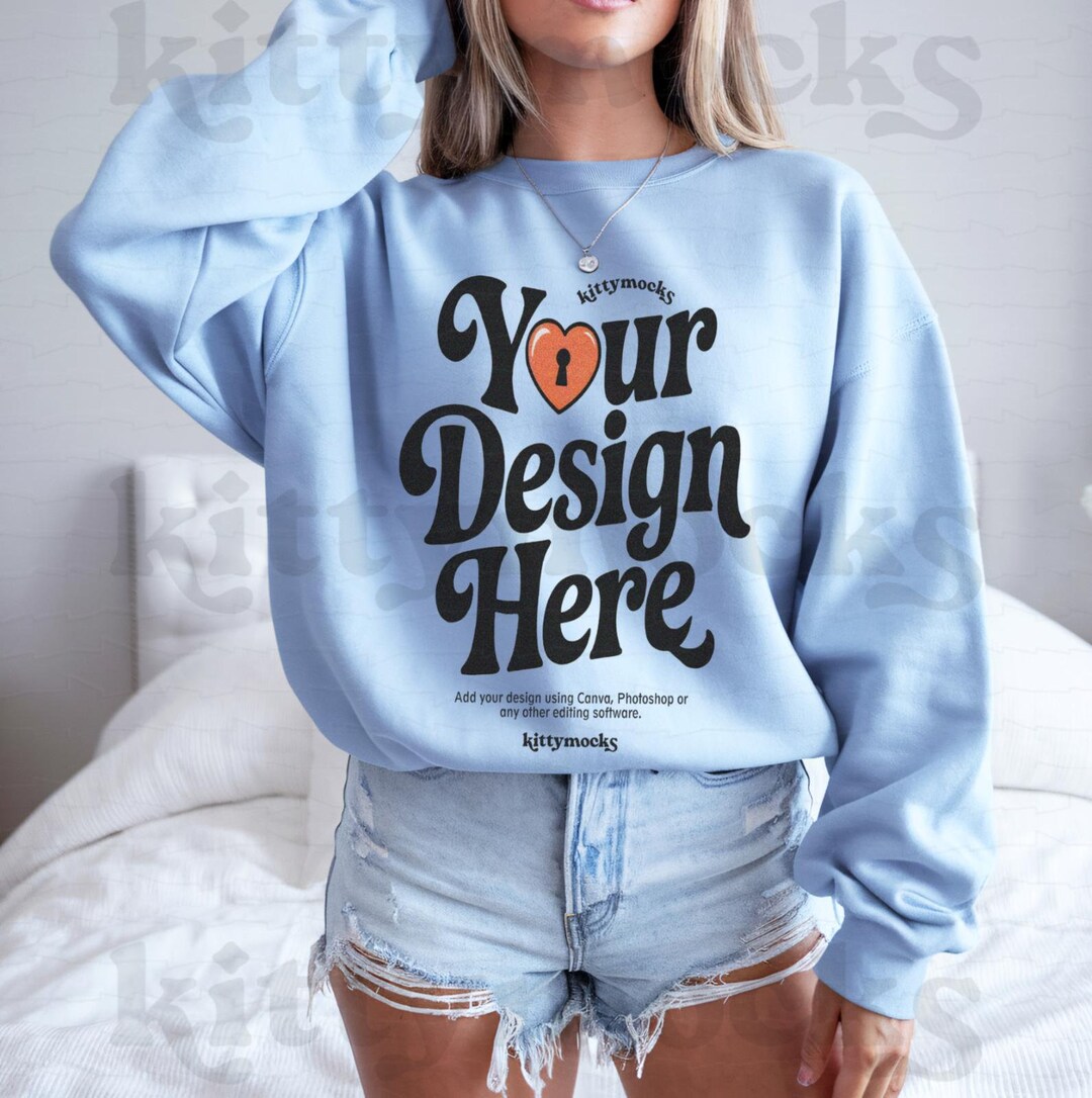 Gildan 18000 Light Blue Sweatshirt Mockup | Gildan Light Blue Crewneck ...