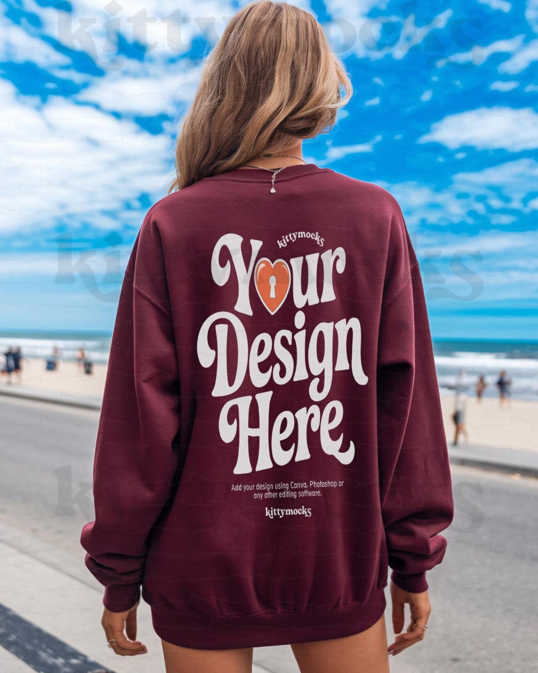 Gildan Maroon 18000 Back Mockup | Beach Mockup Gildan 18000 Maroon ...