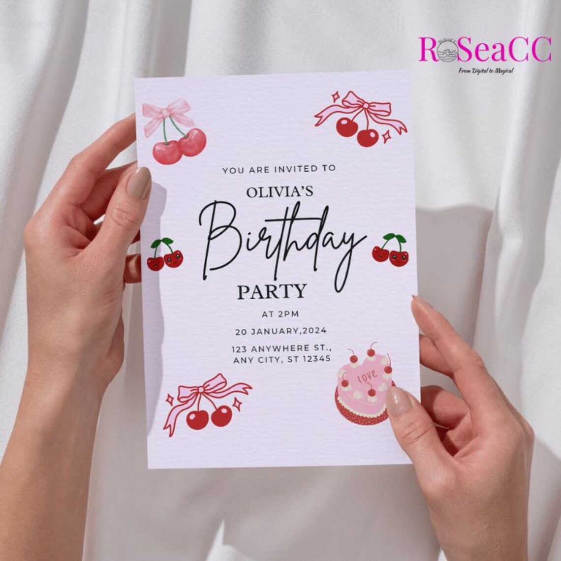 Editable Sweet Cherry Birthday Invitation for Girls | 5x7” Print ...
