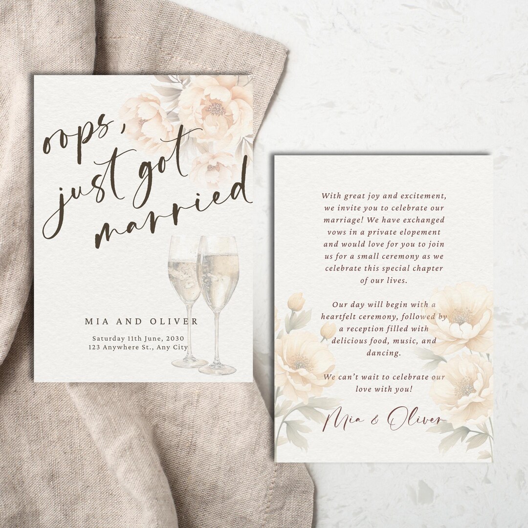 Elegant Elopement Announcement Template: Floral Wedding Reception ...