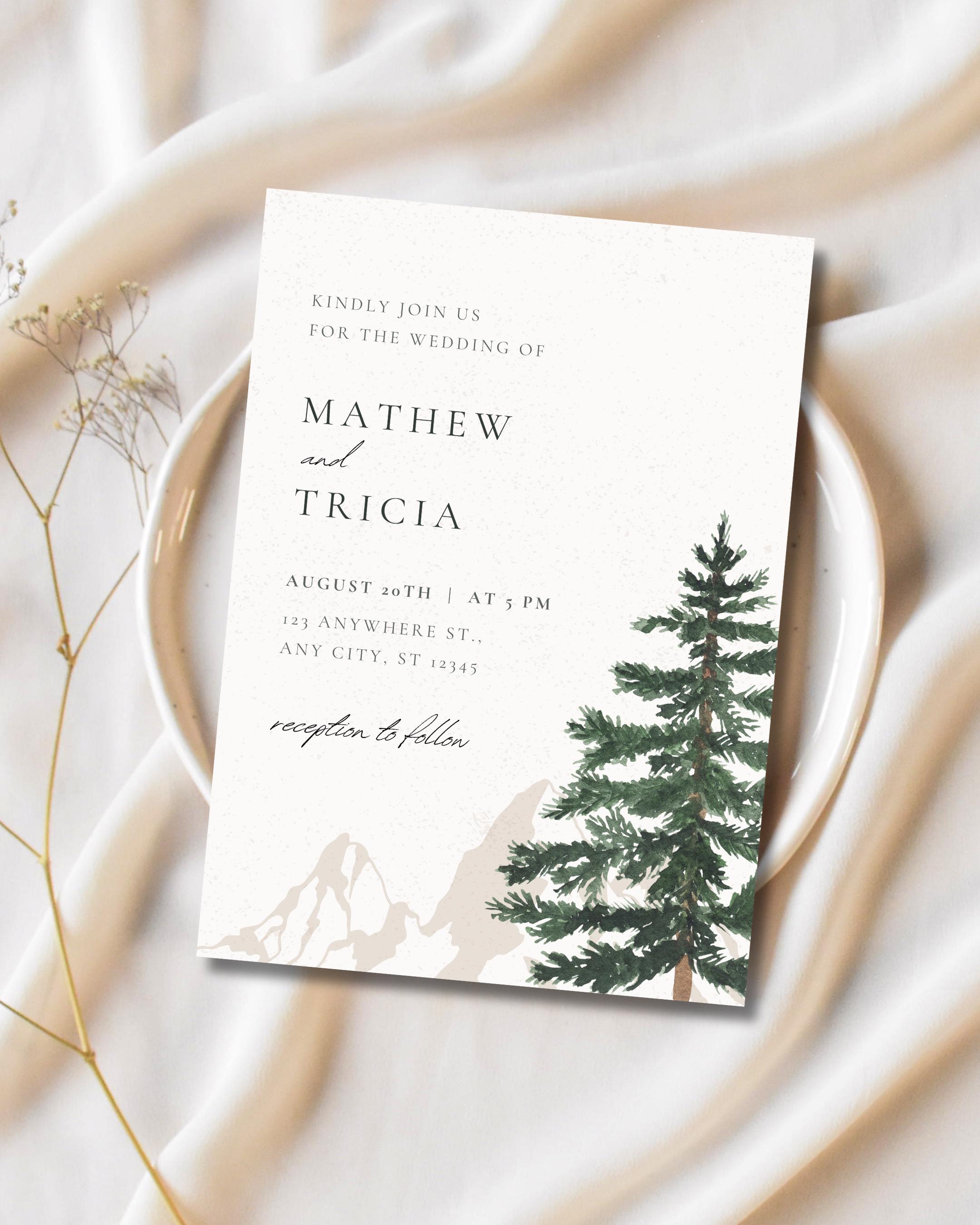 Rustic Pine Tree Wedding Invitation: Mountain Forest Template - Etsy