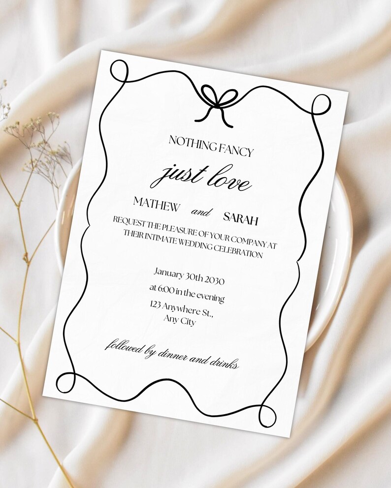 Minimalist Black & White Intimate Wedding Invitation Template - Etsy