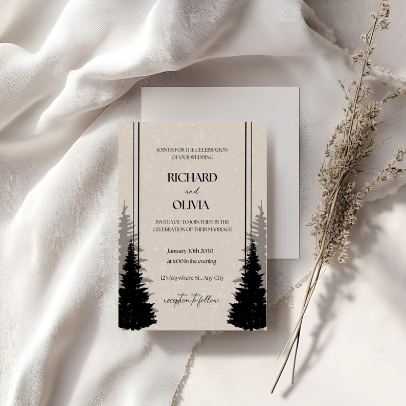 Rustic Forest Wedding Invitation | Elegant Woodland Wedding Template - Etsy