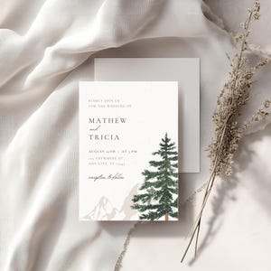 Rustic Pine Tree Wedding Invitation: Mountain Forest Template - Etsy