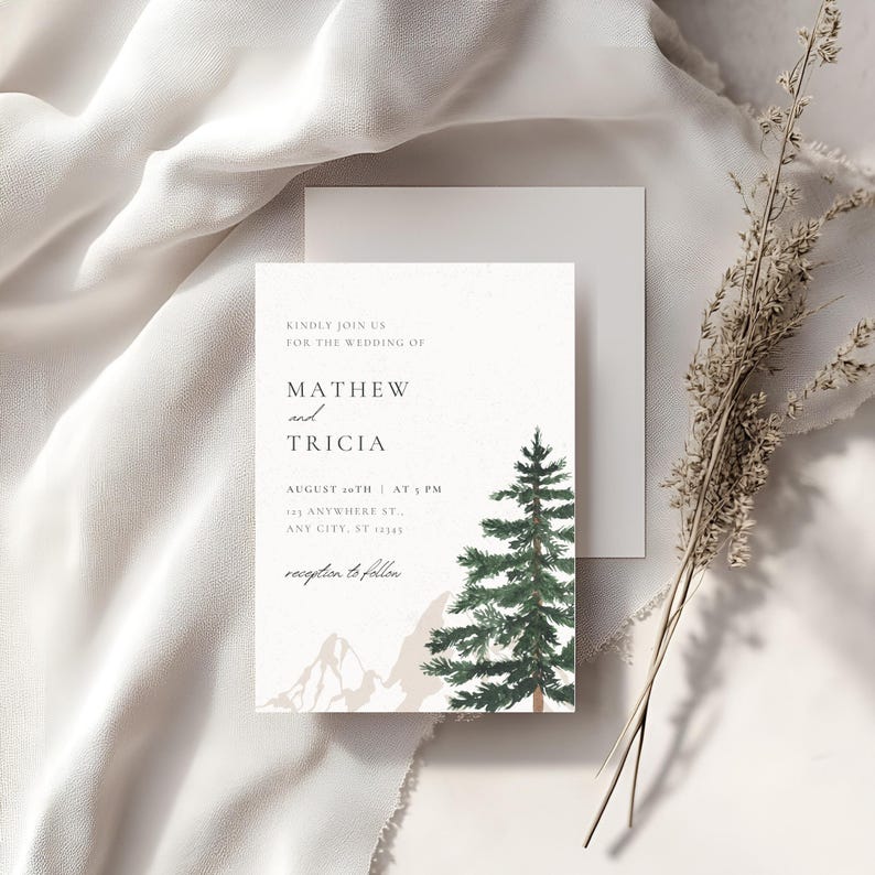 Rustic Pine Tree Wedding Invitation: Mountain Forest Template - Etsy