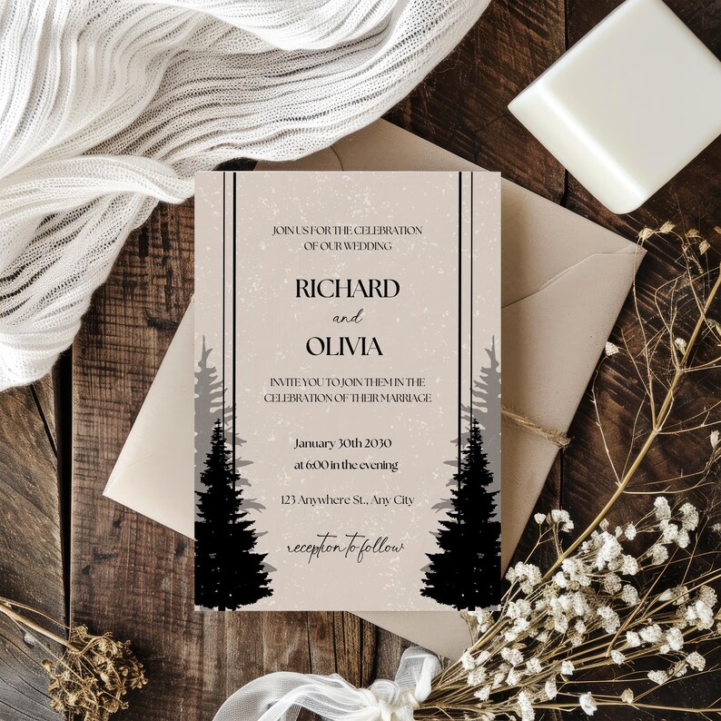 Rustic Forest Wedding Invitation | Elegant Woodland Wedding Template - Etsy