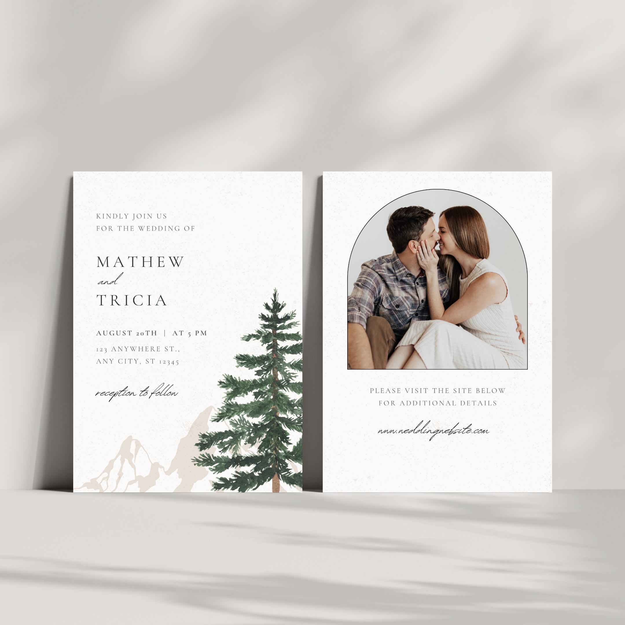 Rustic Pine Tree Wedding Invitation: Mountain Forest Template - Etsy
