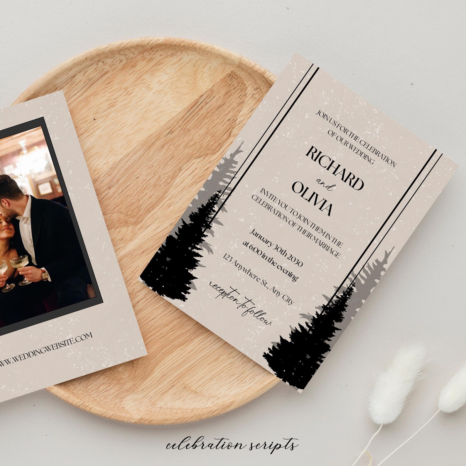 Rustic Forest Wedding Invitation | Elegant Woodland Wedding Template - Etsy