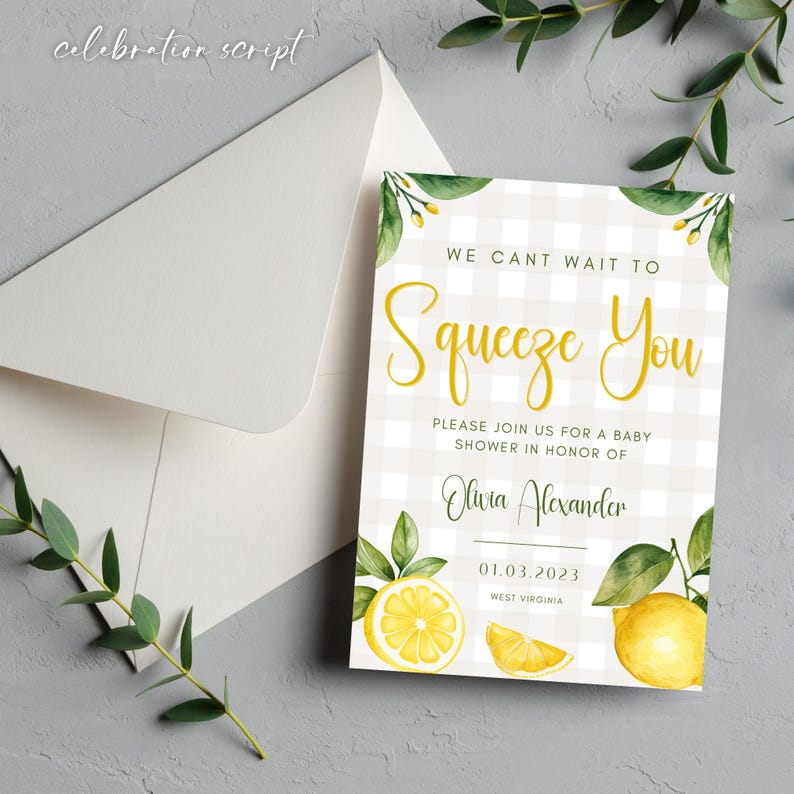 Lemon Baby Shower Invitation, Squeeze the Day Citrus Theme, Gender ...