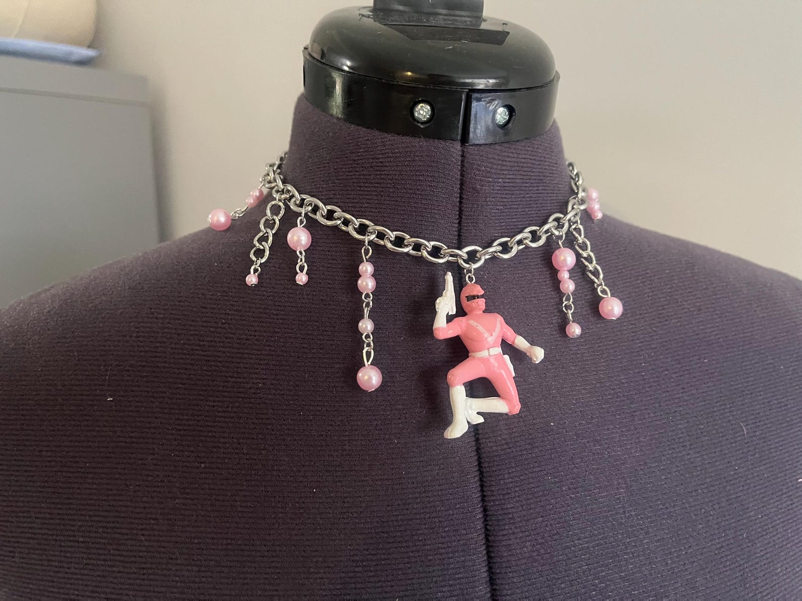 Pink Power Rangers Choker Necklace Beaded Handmade Stainless Steel - Etsy