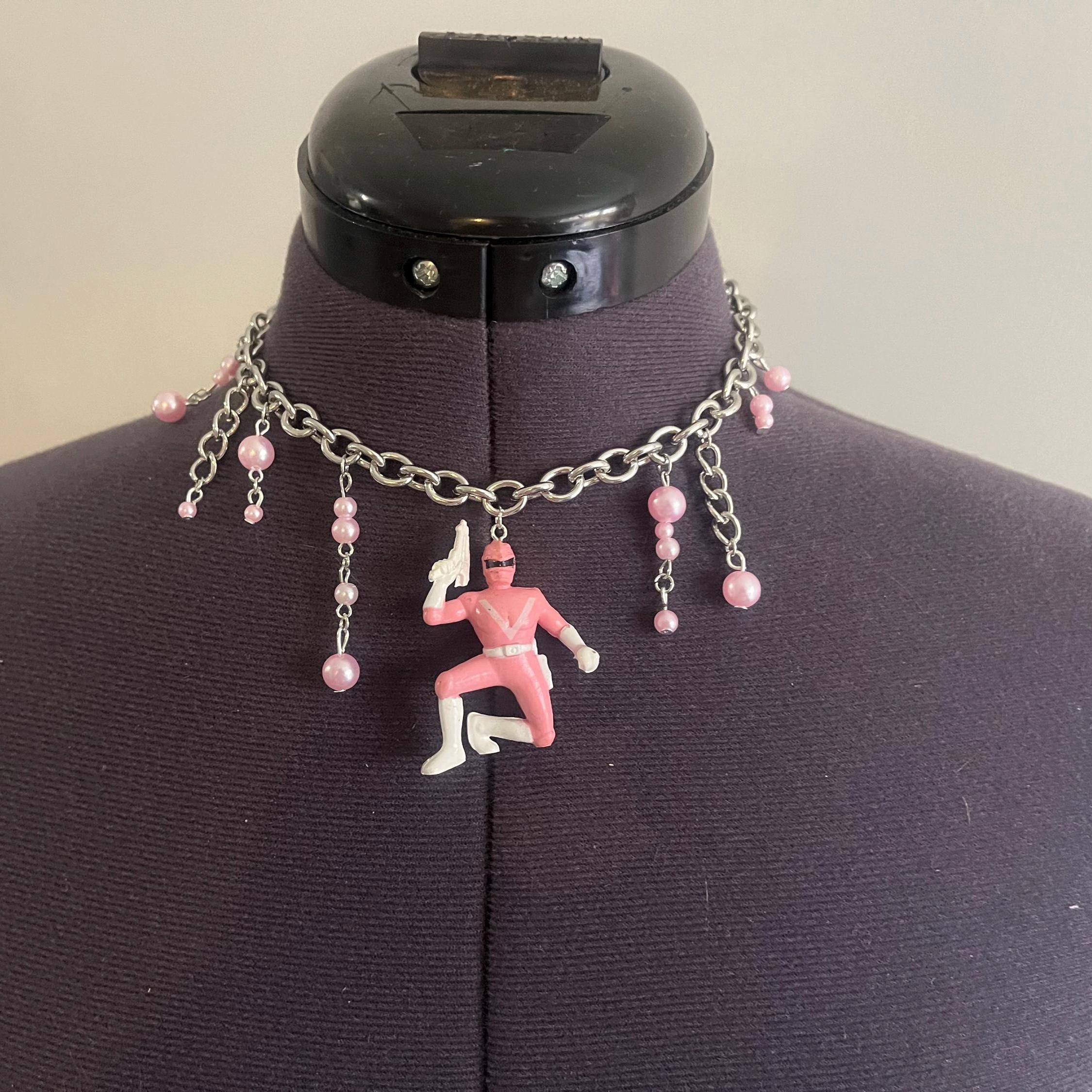 Pink Power Rangers Choker Necklace Beaded Handmade Stainless Steel - Etsy