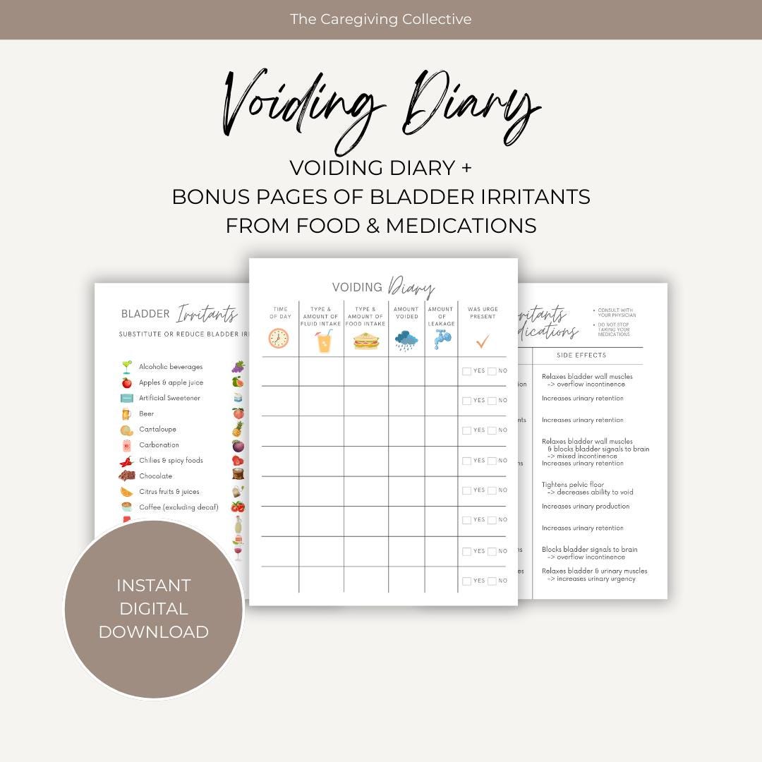 Voiding Diary, Incontinence, Bladder Irritants, Senior Care, Caregivers, PDF Digital File - Etsy