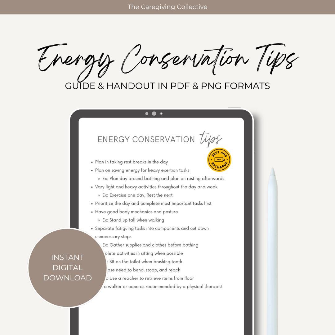 Energy Conservation Tips Handout for Senior Care, Caregiver Guide, PDF ...
