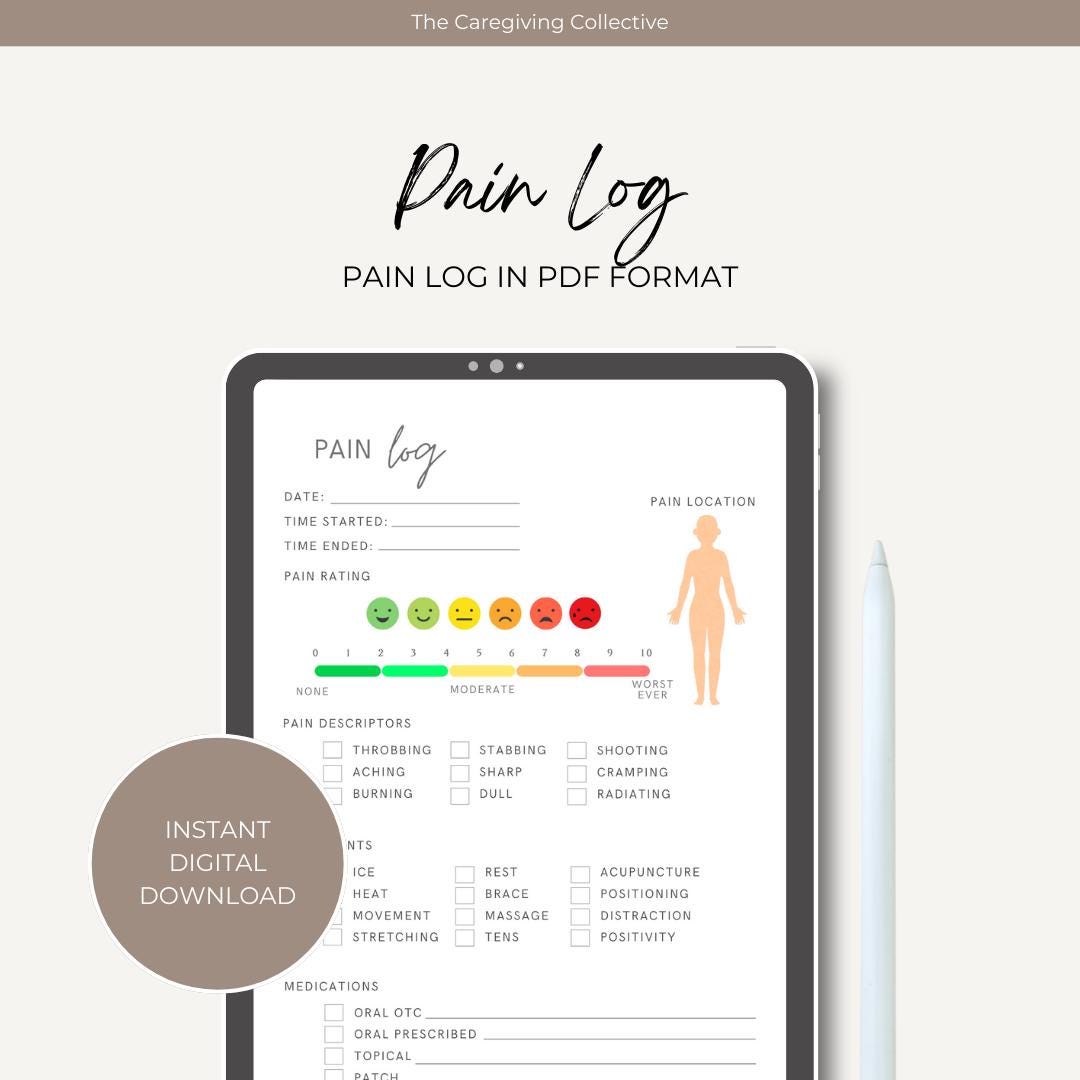 Pain Log Pain Tracker for Senior Care, Caregiver Guide, PDF Digital ...
