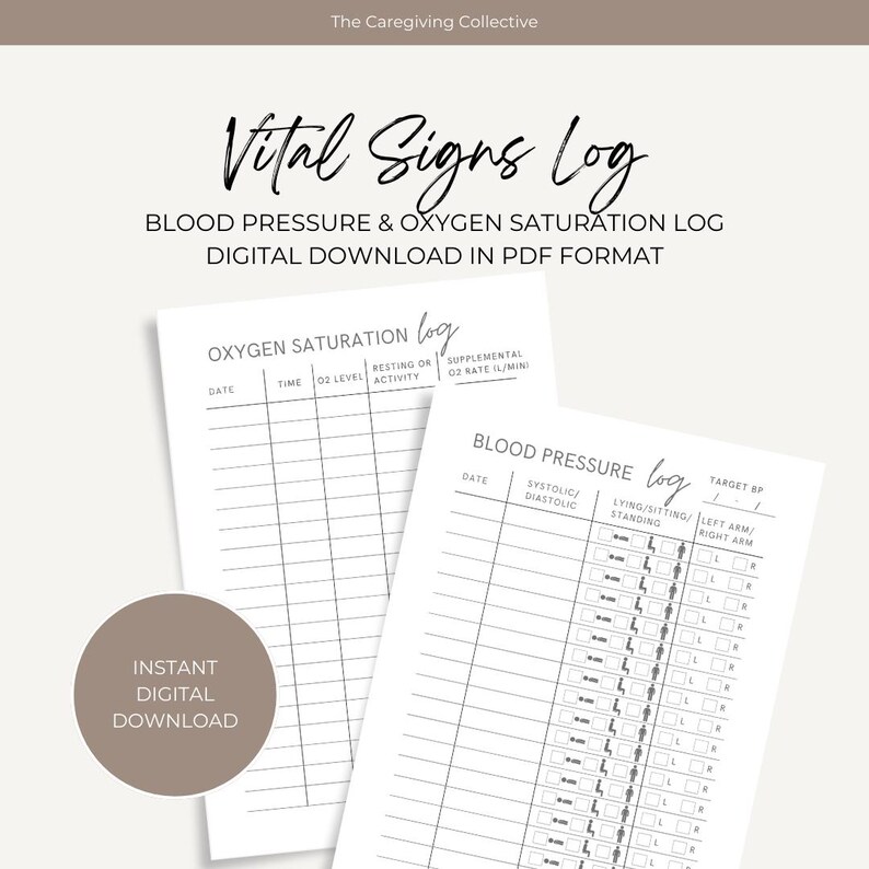 Vital Signs Blood Pressure Oxygen Saturation Log for Senior Care ...