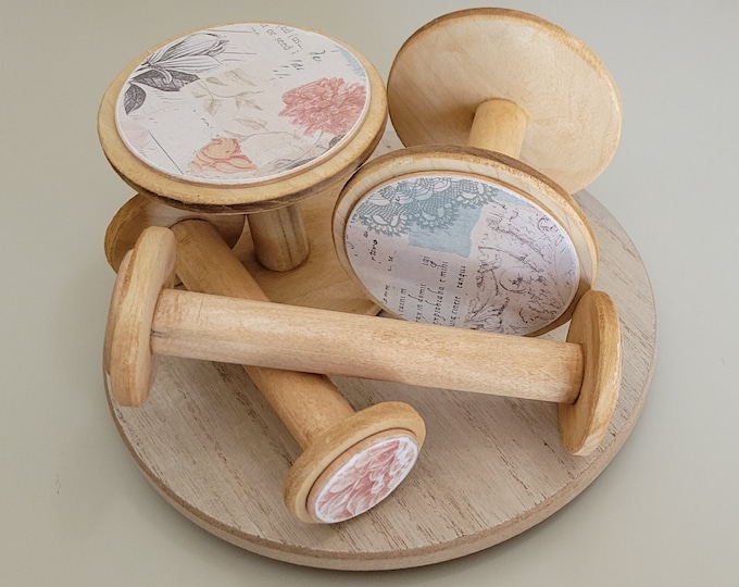 GROUP OF FOUR Wood Spools, Handmade, Sewing Spool, Craft Spool, Ribbon ...