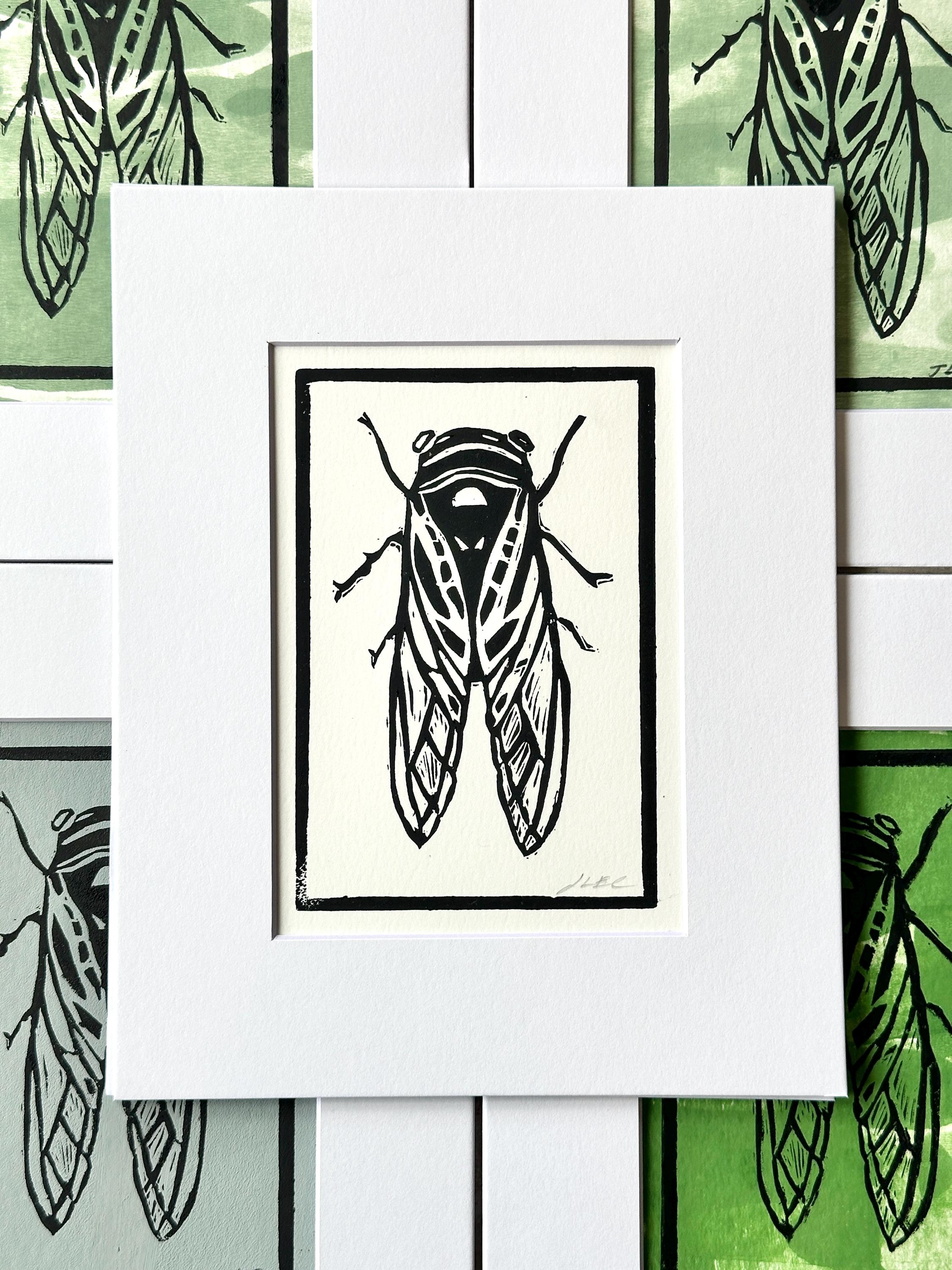 Cicada Summer | Linocut Print | Block Print | Insect | Bug | Summer ...