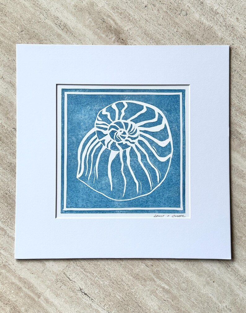 Nautilus | Beach | Ocean Art | Shell | Linocut | Wall Art | Gift ...