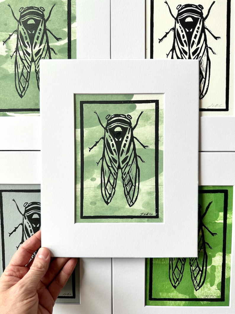 Cicada Summer | Linocut Print | Block Print | Insect | Bug | Summer ...