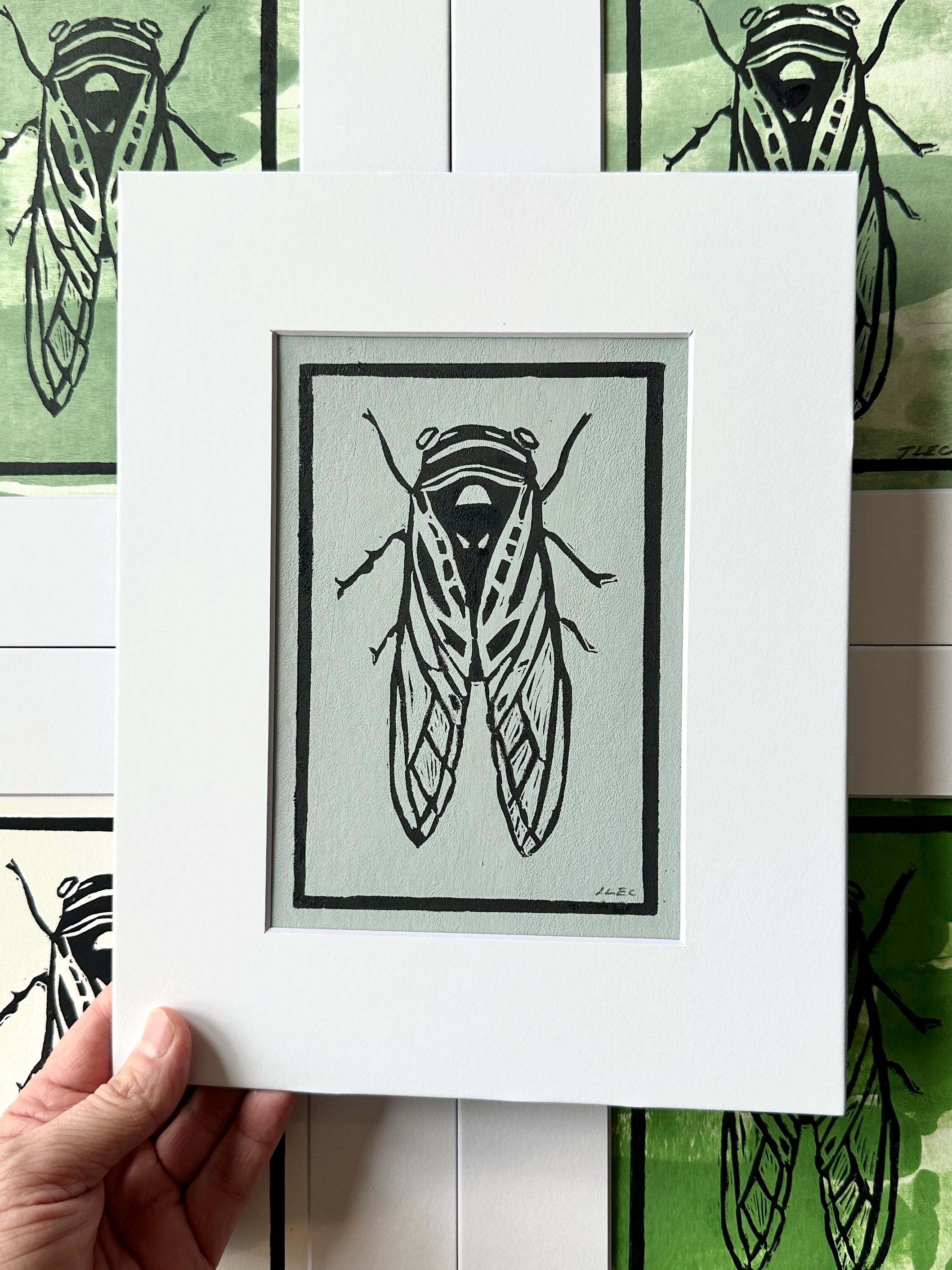 Cicada Summer | Linocut Print | Block Print | Insect | Bug | Summer ...