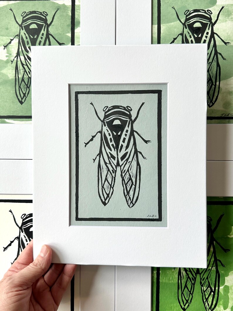 Cicada Summer | Linocut Print | Block Print | Insect | Bug | Summer ...