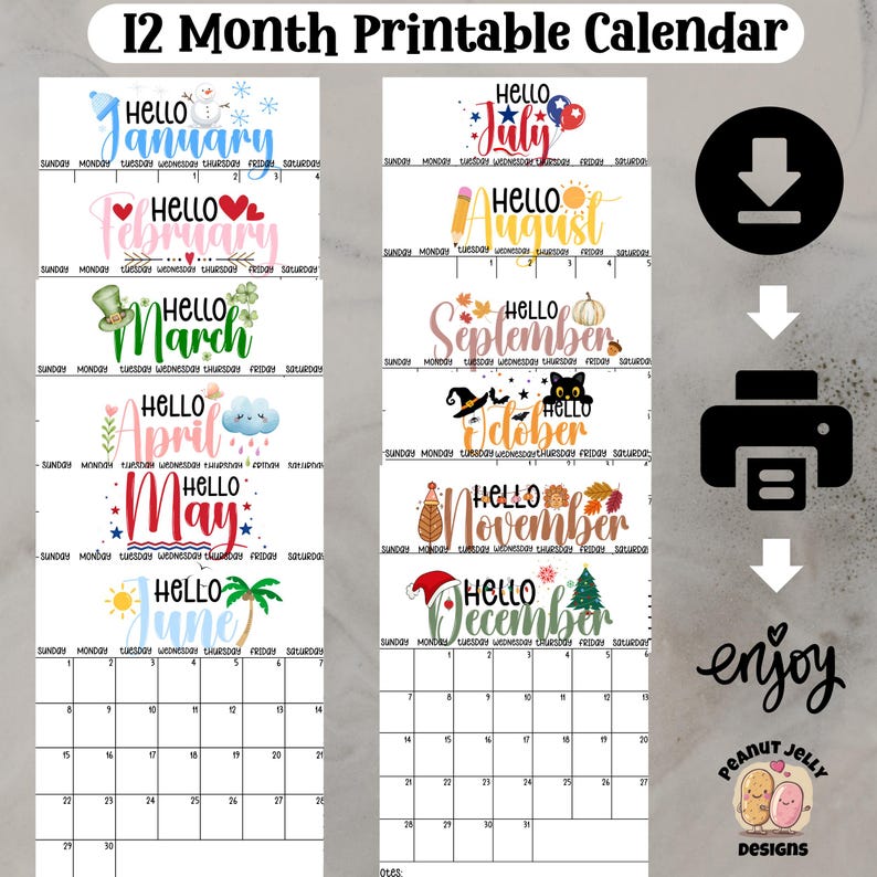 Printable 2025 Calendar,cute Kids Calendar 2025,seasonal Themed ...