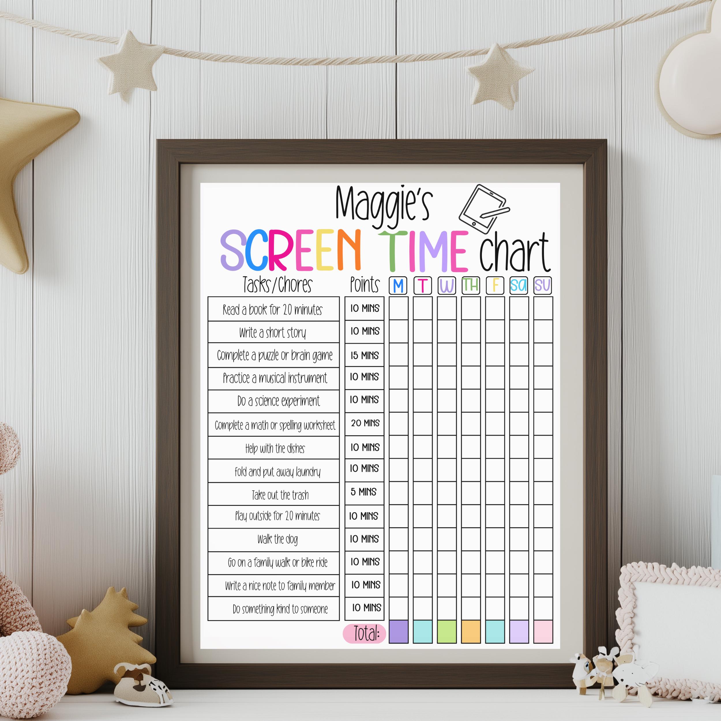 Screen Time Checklist, Editable Screentime Chart for Kids, Rewards ...