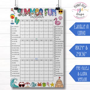 Summer Fun Calendar: Kids Bucket List, Editable in Canva (digital ...