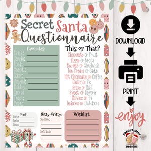 Secret Santa Game, Printable Questionnaire, Holiday Gift Exchange, Fun ...