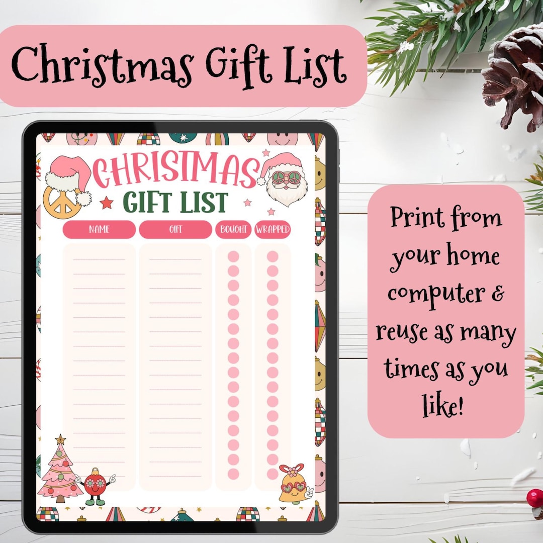 Printable Gift List, Christmas Gift List, Gift List for Santa, Digital ...