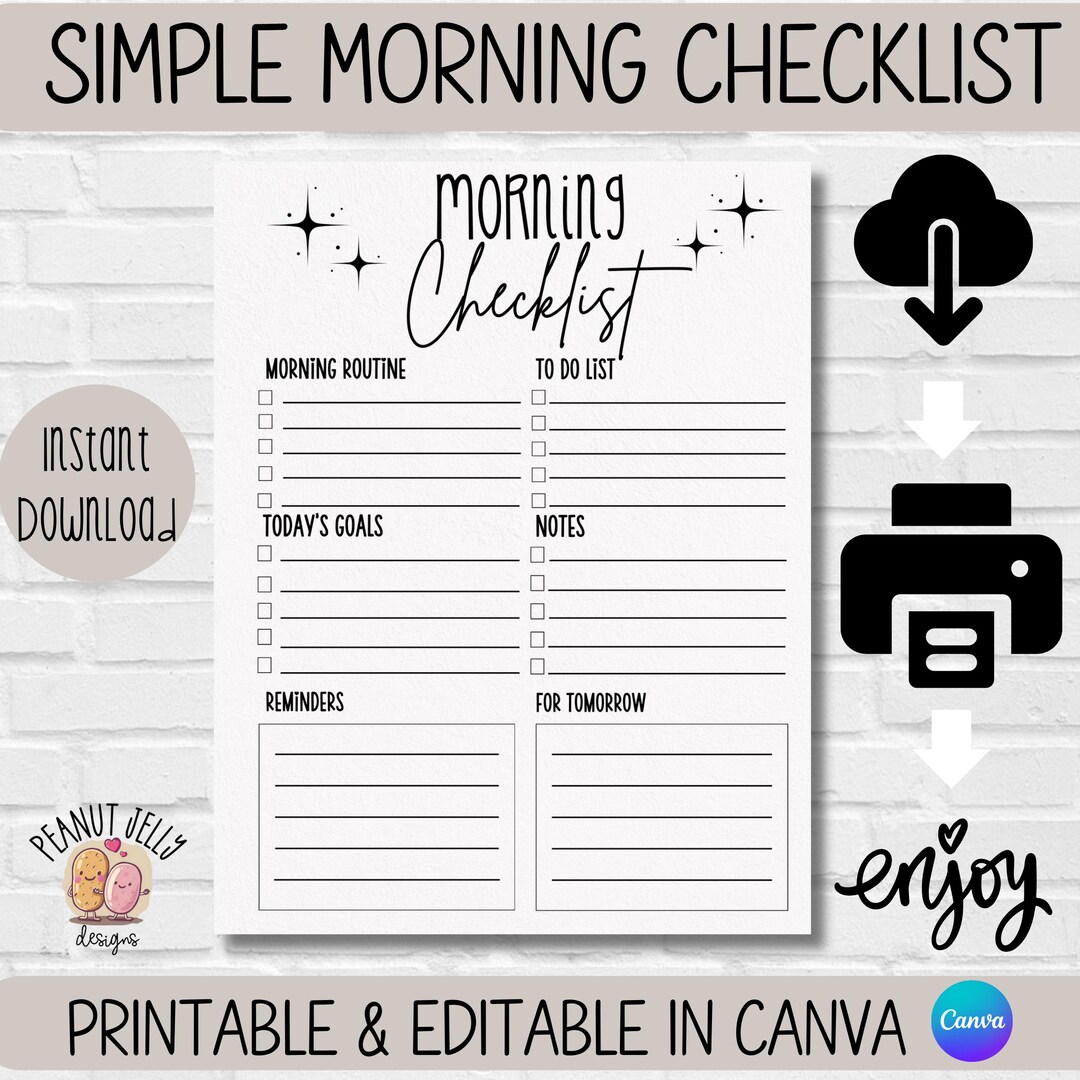 Morning Checklist,editable Simple To-do Checklist,minimalist Morning ...