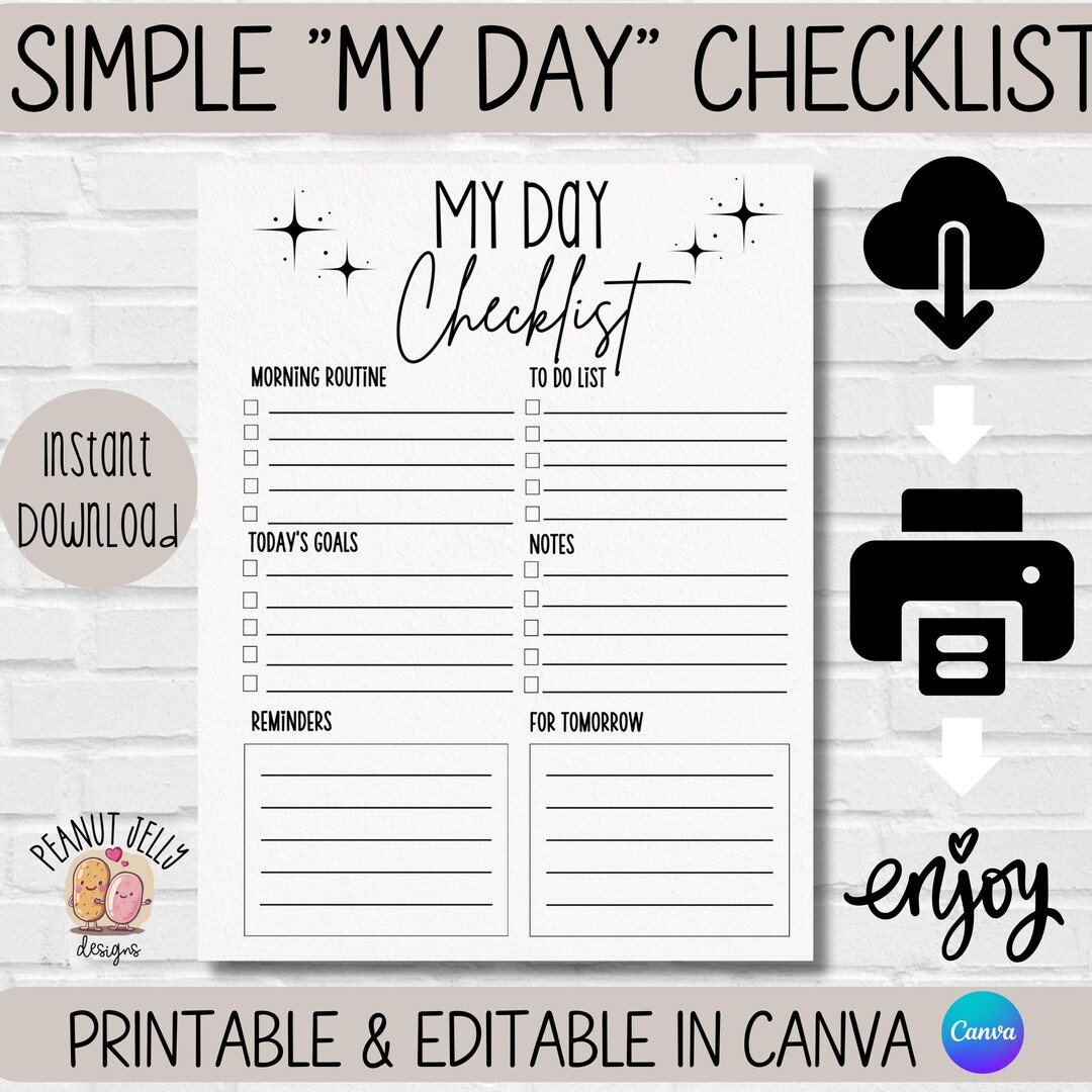 Simple Daily Checklist PDF: Editable To-do List Template (digital ...