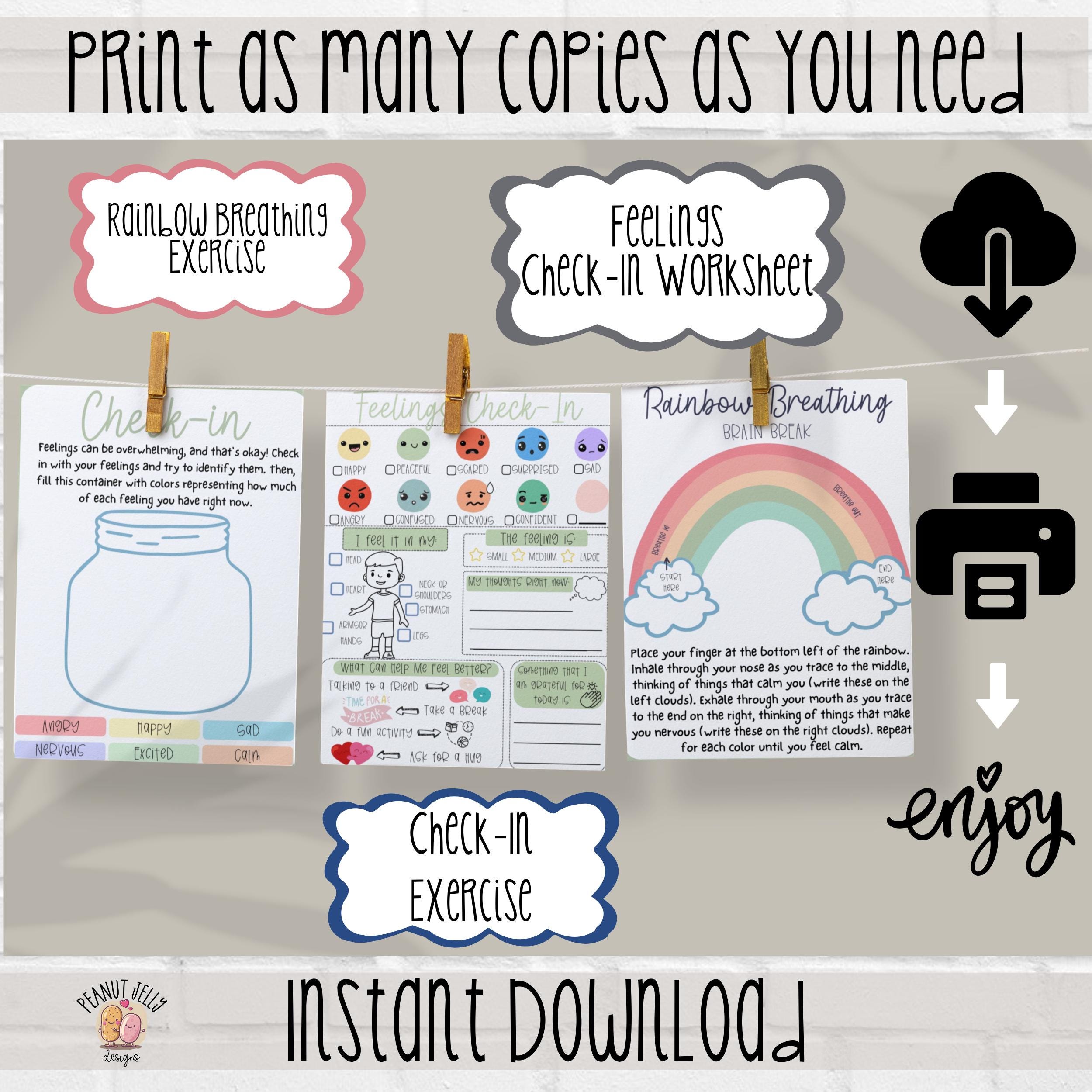 Feelings Check-in Worksheet for Kids: Rainbow Breathing Chart ...