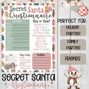 Secret Santa Game, Printable Questionnaire, Holiday Gift Exchange, Fun ...