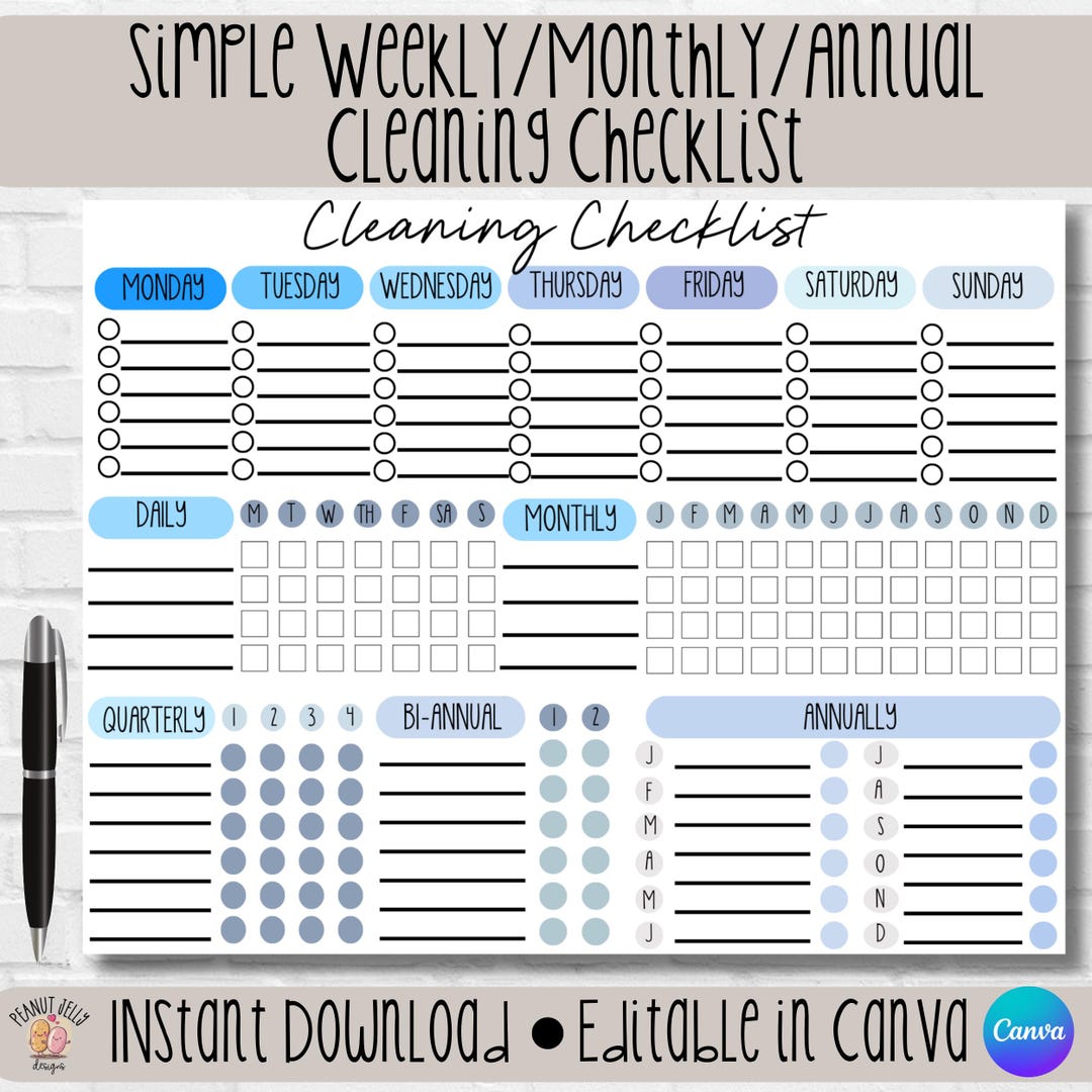 Cleaning Checklist,editable Cleaning Planner,weekly Chore Chart ...