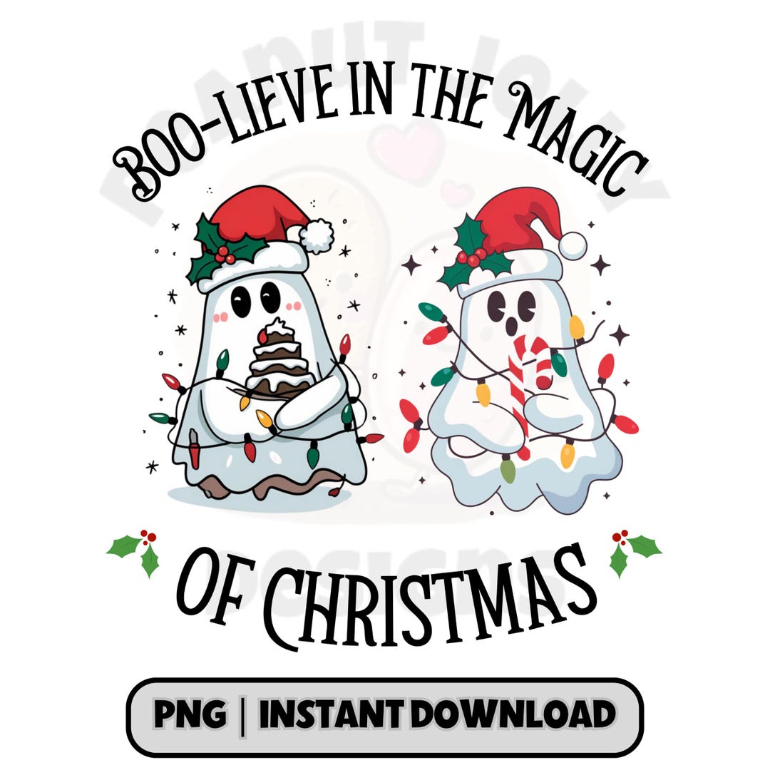 Spooky Cute Ghosts in Christmas Lights PNG, Fun Holiday Sweatshirt ...