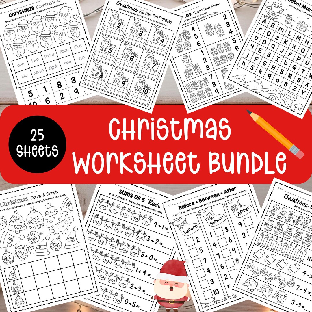 Christmas Worksheet Bundle, 25 Printable Christmas Activities, Kids ...