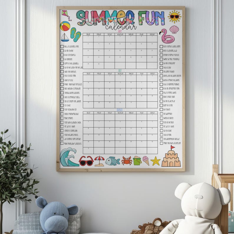 Summer Fun Calendar: Kids Bucket List, Editable in Canva (digital ...