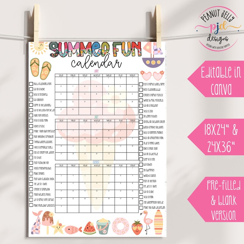 Summer of Fun Calendar - Etsy