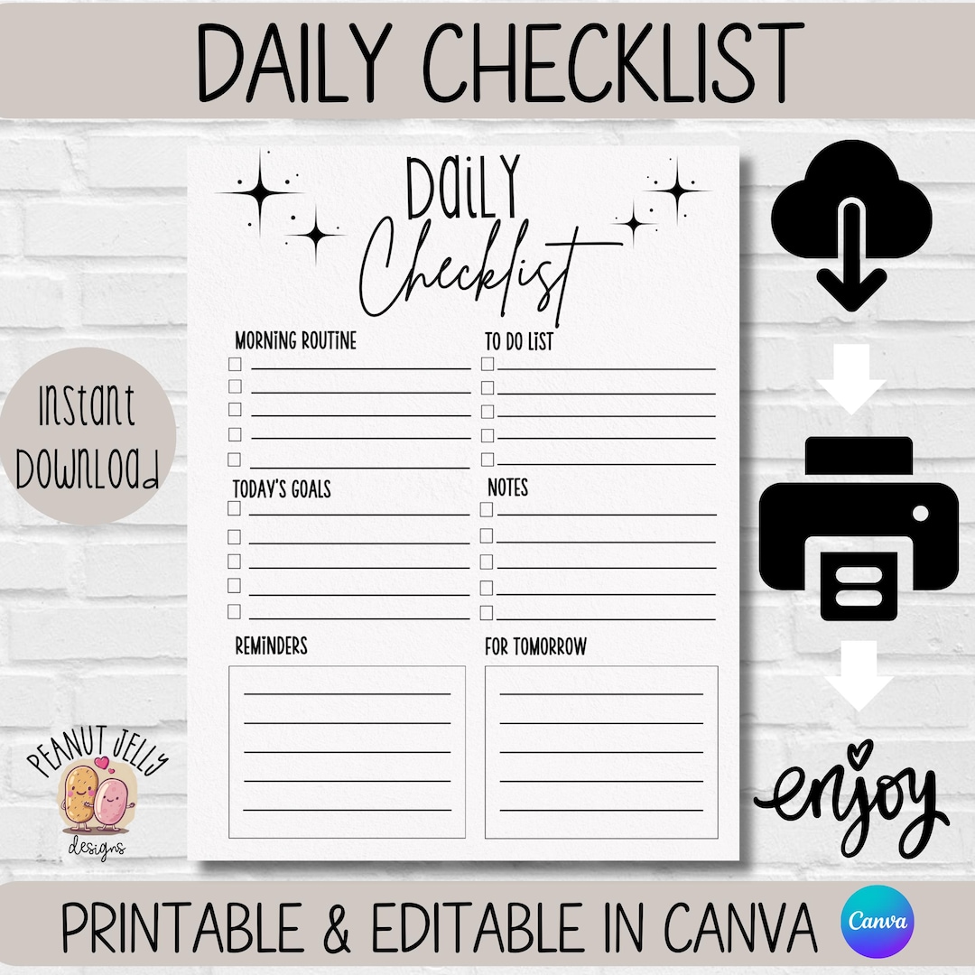 Simple Daily Checklist Template: Editable To-do List (PDF) - Etsy